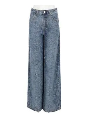 SELF-PORTRAIT SELF-PORTRAIT Wide Leg Jeans With Crocodile Effect Embellishment Blue