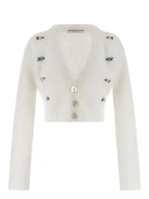 Alessandra Rich Cropped Mohair Cardigan With Embroidery - White