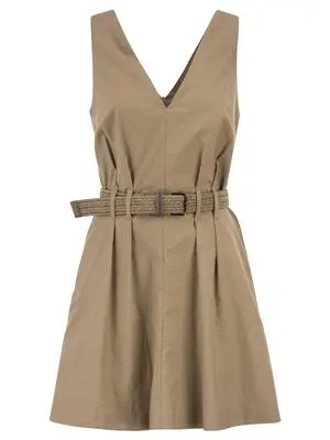 Brunello Cucinelli Sleeveless Braided Belt Dress - Brown