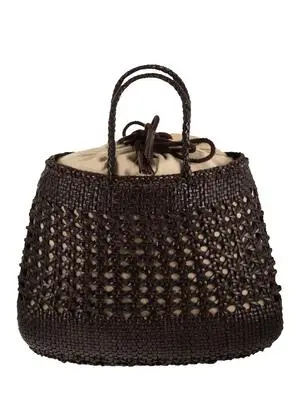 Dragon Diffusion Braided Leather Bucket Bag - Brown