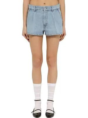 Miu Miu Light Denim Shorts With Embroidered Logo - Blue