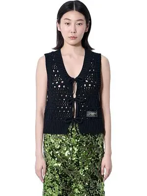 GANNI Open-knit Logo Patch Vest - Black