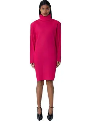 Saint Laurent High Neck Long Sleeve Dress - Red