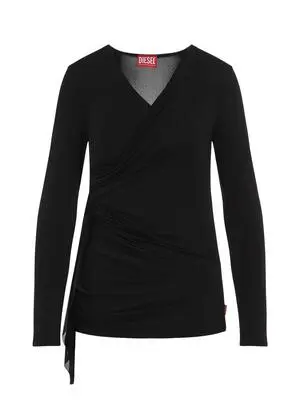 DIESEL® Acetate V-neck Long Sleeve Wrap Top - Black