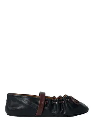 Marni Leather Round Toe Flat Shoes - Brown
