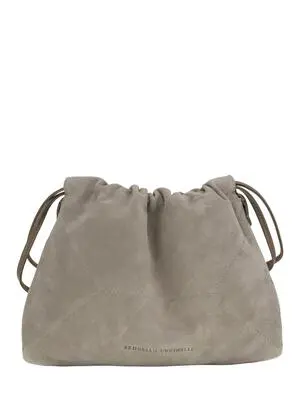 Brunello Cucinelli Suede Pouch With Monile Decoration - Gray