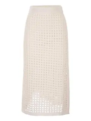 Max Mara Openwork Cotton Midi Skirt - White