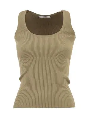 Max Mara Viscose Blend Ribbed Knit Sleeveless Top - Yellow