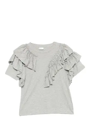 Dries Van Noten Grey Cotton Ruffle T-shirt - Multicolor