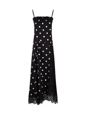 Sportmax Polka Dot Silk Midi Dress With Lace Inserts - Black