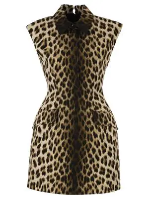 Sportmax Cotton Mini Dress With Animal Print - Brown