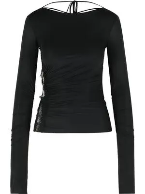 Blumarine Stretch Nylon Sweater With Lace Detail - Black