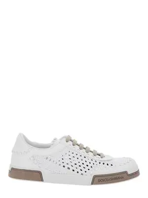 Dolce & Gabbana White Leather "portofino" Sneakers With Mesh Inserts And Embossed Logo - Multicolor
