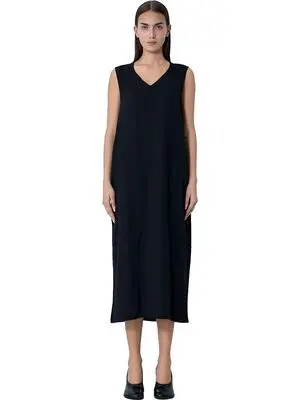 Yohji Yamamoto Midi Dress With V-neck And Side Gather - Black