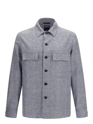 Zegna Crossover Shirt Jacket In Linen Wool And Silk - Gray