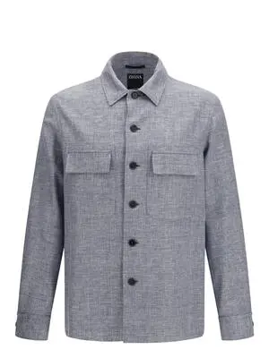 Zegna Zegna Men Crossover Shirt Jacket In Linen Wool And Silk Gray