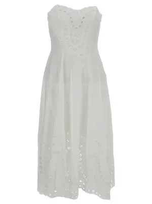 Charo Ruiz Ibiza CHARO RUIZ Long Dress Marlin White Cotton Blend Sweetheart Neckline Lace Tiered Skirt Multicolor