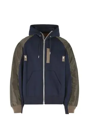 Sacai Navy Cotton And Khaki Blend Sweatshirt - Blue