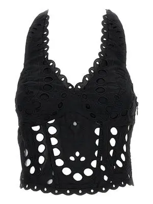 Charo Ruiz Ibiza Black Eyelet Halter Top - Multicolor