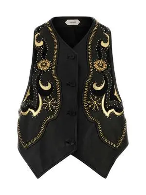 Versace Embellished Nappa Leather Vest - Black