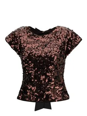 GANNI Sequin Top With Open Back And Bow Detail - Brown