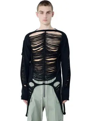 Rick Owens Crewneck Laddered Sweater In New Wool Knit - Black