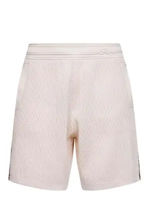 Burberry Beige Cotton Mesh Shorts With Check Trims - Multicolor