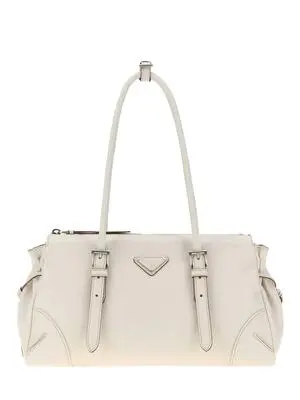 Prada Chalk Leather Medium Bonnie Shoulder Bag - White