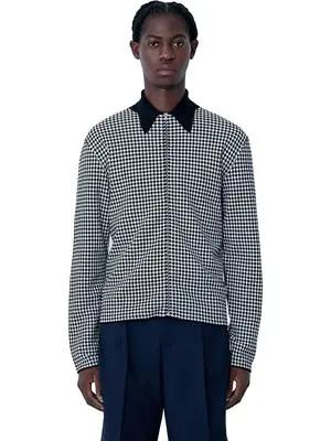 JIL SANDER Houndstooth Zip-up Shirt - Gray