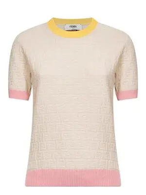 Fendi Ecru Ff Jacquard Cotton And Silk Sweater - Multicolor