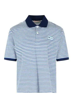 Marni Two-tone Linen Blend Polo Shirt - Blue