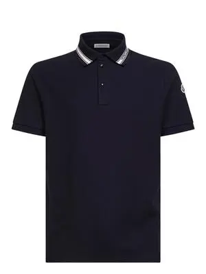 Moncler Blue Cotton Pique Polo Shirt With Logo Detail - Multicolor