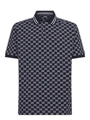 Gucci Gucci Men Navy Blue And White Gg Jacquard Cotton Pique Polo Shirt Multicolor