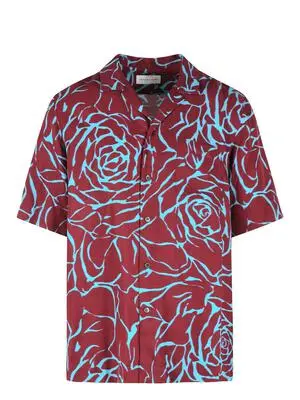 Dries Van Noten Carltone' Burgundy And Light Blue Viscose Shirt - Multicolor