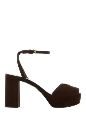 Prada Suede Platform Sandals With Ankle Strap - Brown