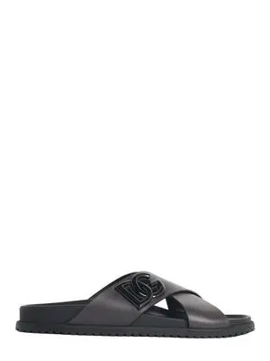 Dolce & Gabbana Leather Sliders - Brown