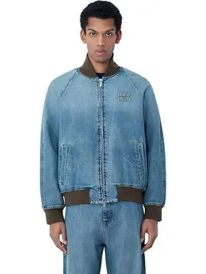Miu Miu Denim Blouson Jacket With Rib Trims - Blue