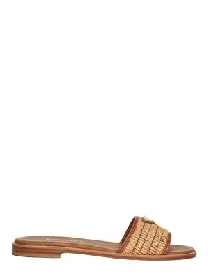 PRADA PRADA Natural Leather Slide Sandals With Crochet Detail