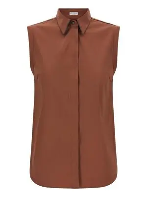Brunello Cucinelli Sleeveless Shirt With Monile Trim - Brown