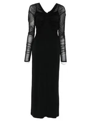 Max Mara Viscose Jersey Dress With Gathered Tulle Inserts - Multicolor