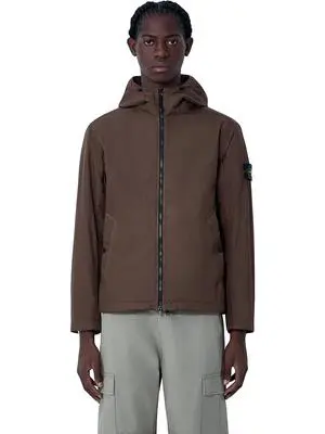 Stone Island STONE ISLAND Hooded Zip-Up Lightweight Jacket With Logo Patch Brown