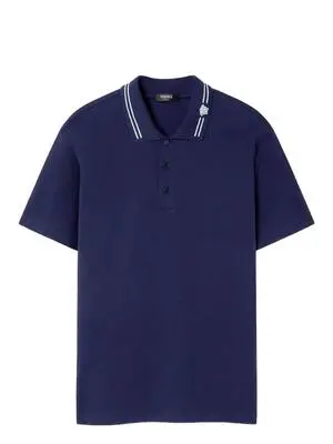 Versace Embroidered Cotton Polo Shirt - Blue
