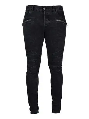 Balmain Skinny Fit Moto Jeans - Black
