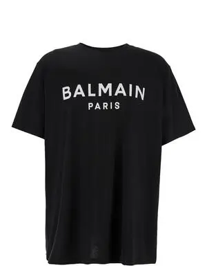 Balmain Crewneck T-shirt With Logo Lettering On The Front In Cotton - Black
