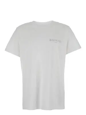 Balmain White Crewneck T-shirt With Logo Lettering On The Front In Cotton - Multicolor