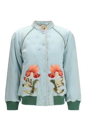 Valentino Garavani Crêpe Satin Jacket With Sequins And Embroidery - Blue