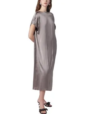 Dries Van Noten Midi Dress In Silk Satin - Gray