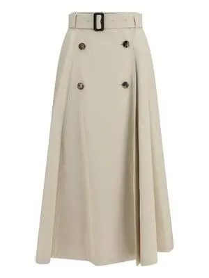 Burberry Midi Trench Skirt In Gabardine - Cream