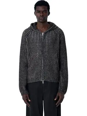 Our Legacy Wool Rib Knit Full Zip Hooded Sweatshirt - Brown