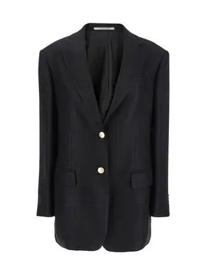 Tagliatore Black Viscose Blend Jacket With Pointed Lapels - Multicolor